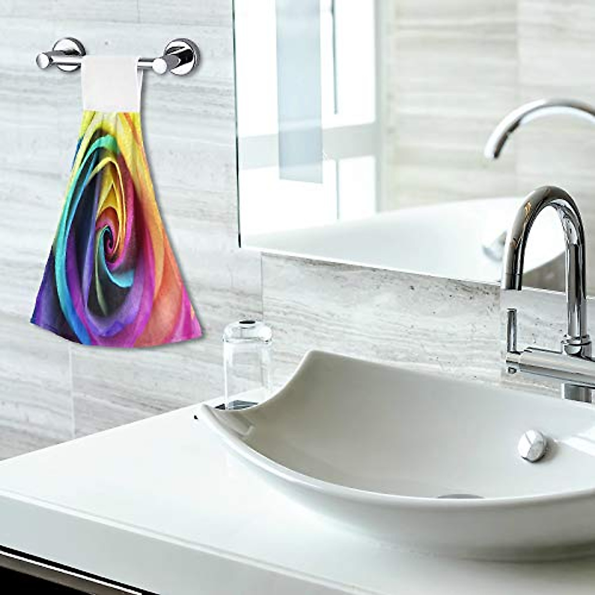 YPPAHHHH Colorful Rainbow Flower Rose Kitchen Hand Towel Set of 2 Hanging Towel with Loop Absorbent Tie Towels Dish Cloth Washcloth for Bathroom Laundry Room Tabletop