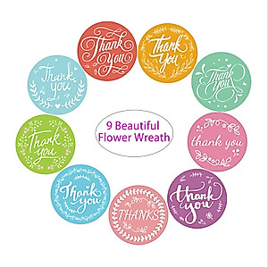 PMCDS2G Thank You Stickers Roll 1" Flower Wreath 9 Beautiful Styles 500 Units in One Roll for Gift Décor Sealing