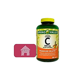 Spring Valley Vitamin C Tropical Fruit Flavors 500 mg, 200 Count - Chewable Tablets + STS Fridge Magnet.