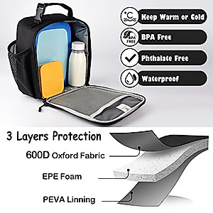 CaCTOUR Lunch Box Kids,Premium Insulated Lunch Bag for Girls Boys,Soft Bag Mini Cooler Back to School Thermal Reusable Lunch Bag for Work School Picnic (Black)