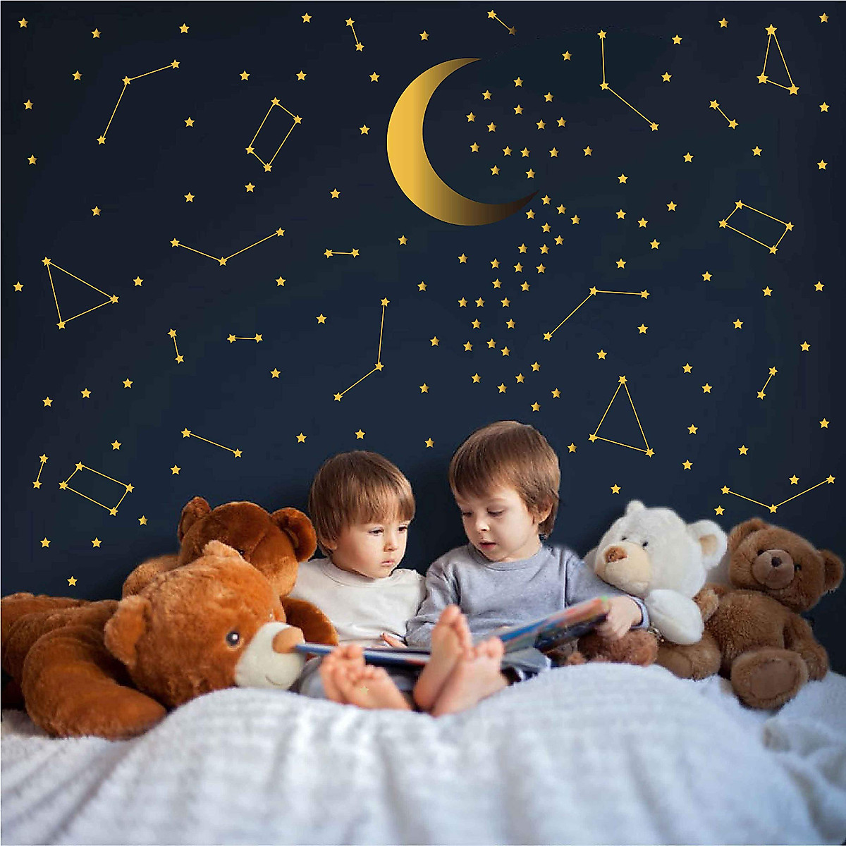 DXLING 190 Gold Star Constellation Wall Decal Kids Bedroom Removable Decoration Outer Space Nursery Sticekrs Zodiac Astronomy Art Mural Decor ZB162 (Gold)