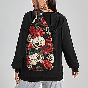 NiuKom Flower Skeleton Sugar Skull Crossbody Bags for Women Trendy Sling Backpack Men Chest Bag Gym Cycling Travel Hiking Daypacks