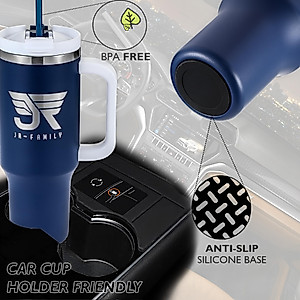 JR-FAMILY 40oz Spill Proof Tumbler with Lid Straw and Handle, Stainless Steel Insulated Travel Coffee Mug, Cup Holder Friendly, Easy Clean, Gifts for Women Men - Navy Blue