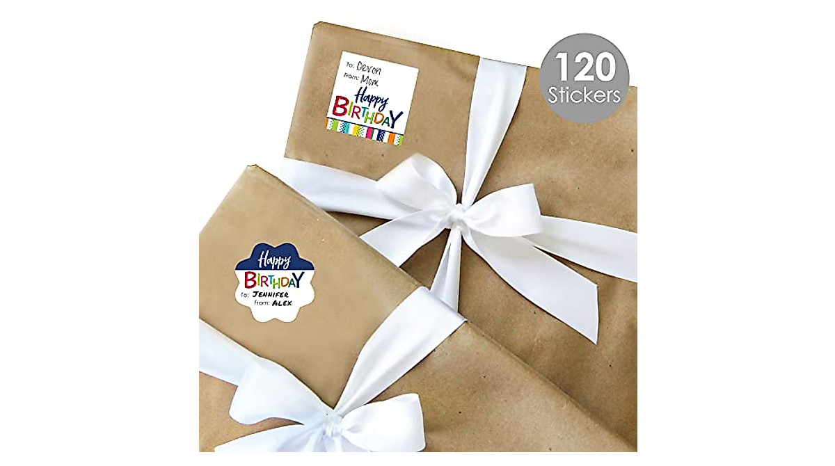 Colorful Happy Birthday Stickers - 120 Assorted Gift Tags