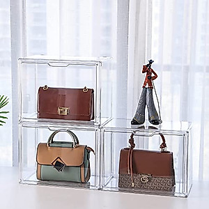 ZLLZUU Purse and Handbag Storage Organizer for Closet, Clear Acrylic Display Case for Collectibles, 3 Pack Plastic Storage Boxes with Magnetic Door for Wallet, Cosmetic, Toys (Large Door)