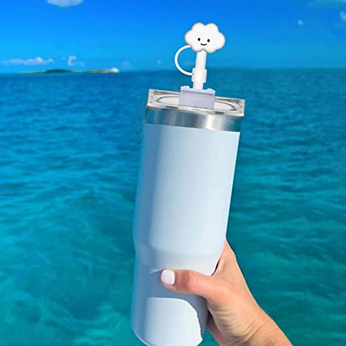 AIERSA Straw Cover for Stanley Cup,4Pcs Cloud Straw Covers Compatible with Stanley 30&40 Oz Tumbler with Handle,Silicone Straw Topper for Stanley Cups Accessories