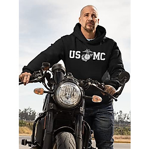 Marine Corps USMC SWEATSHIRT HOODIE with Globe in CENTER, Black, M