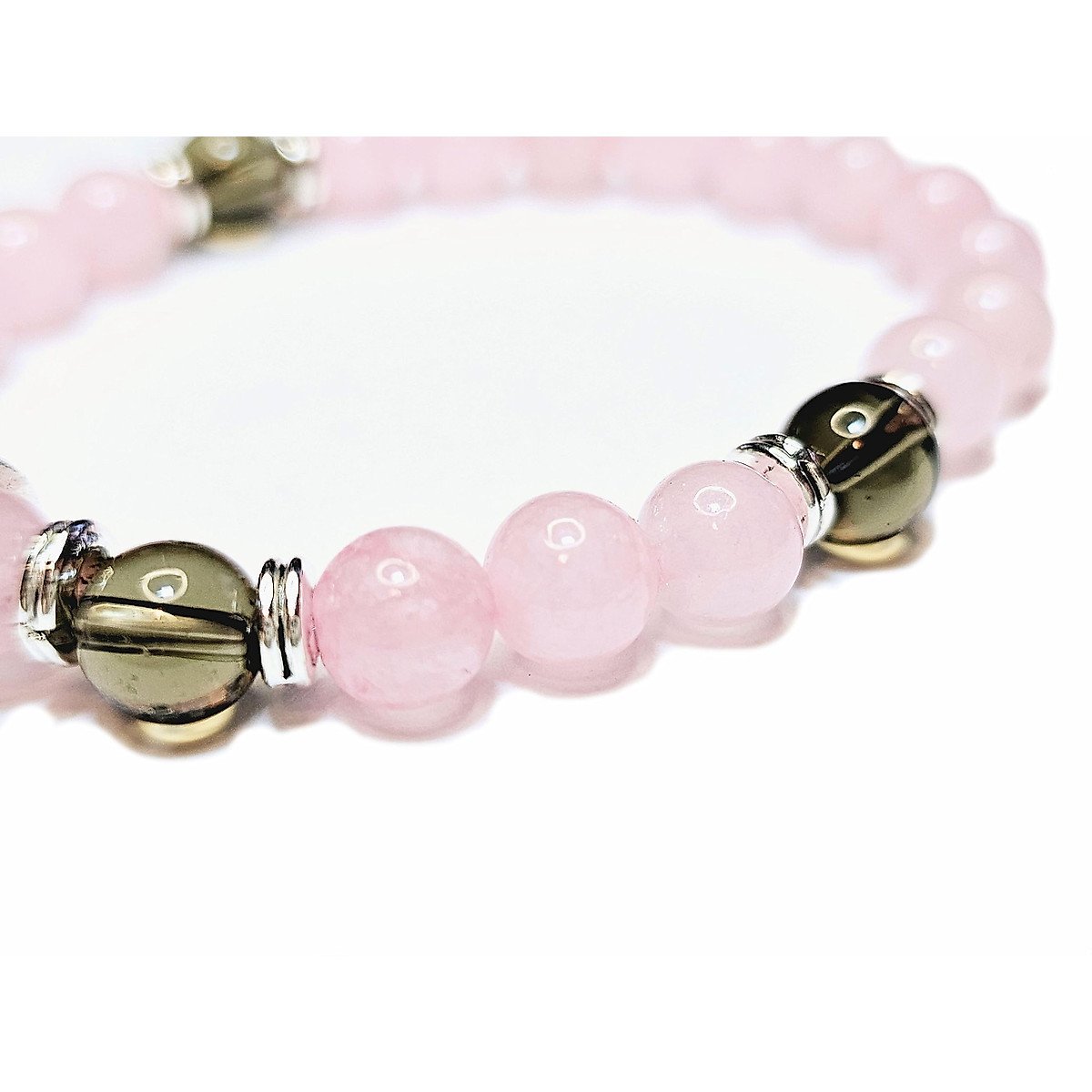 Heart Healing Bracelet with Charm Natural Semi-Precious Stone Beads Rose Quartz + Smoky Quartz Tree of Life Handmade Bracelet USA HANDMADE