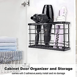 Hair Dryer Holder Hair Tool Organizer Wall Mounted/Cabinet Door,Anti-Rust Coating Hair Styling Tools,Bathroom Storage Organizer for Blower Dryer,Flat Irons,Curling