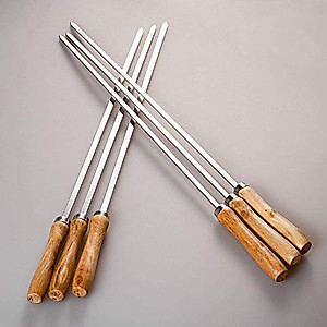 IMEEA Flat Skewers for Kabobs Stainless Steel Kebab Skewers for Grilling 16.5 Inch Barbecue Skewers with Nonslip Wooden Handle, Set of 6