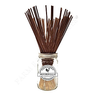 Mosquito Outdoor Patio Sticks - Farm Raised Candles MINTRONELLA - U.S.A. Made - 100 Pack - No See Um - Gnats - Fly Outdoor Incense Bug Sticks. Citronella + Peppermint - Lavender Oil
