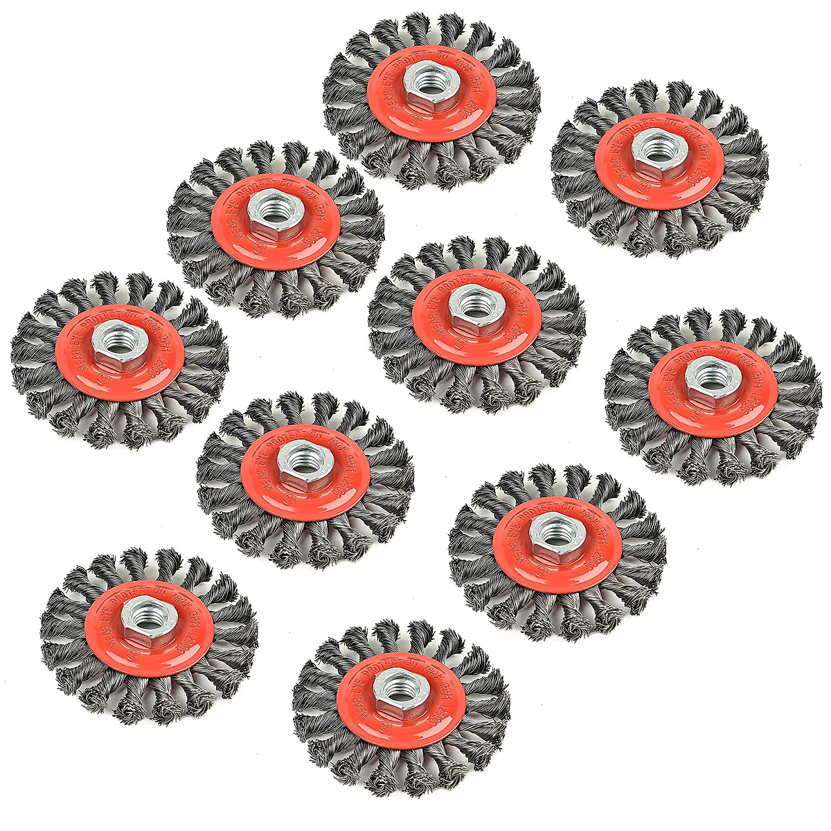 Aain 10 PCS - 4 Inch Twist Knotted Wire Wheel Brush for Grinders and Angle Grinder - 5/8 Inch-11 Threaded Arbor - 0.020 Inch Carbon Steel Wire,4" x 5/8-Inch | 11 UNC (AQ19A10)