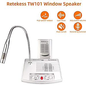 Retekess TW101 Window Speaker Support Mute, External Audio, Intercommunication Microphone for Business, Travel Agency, Hospital, School