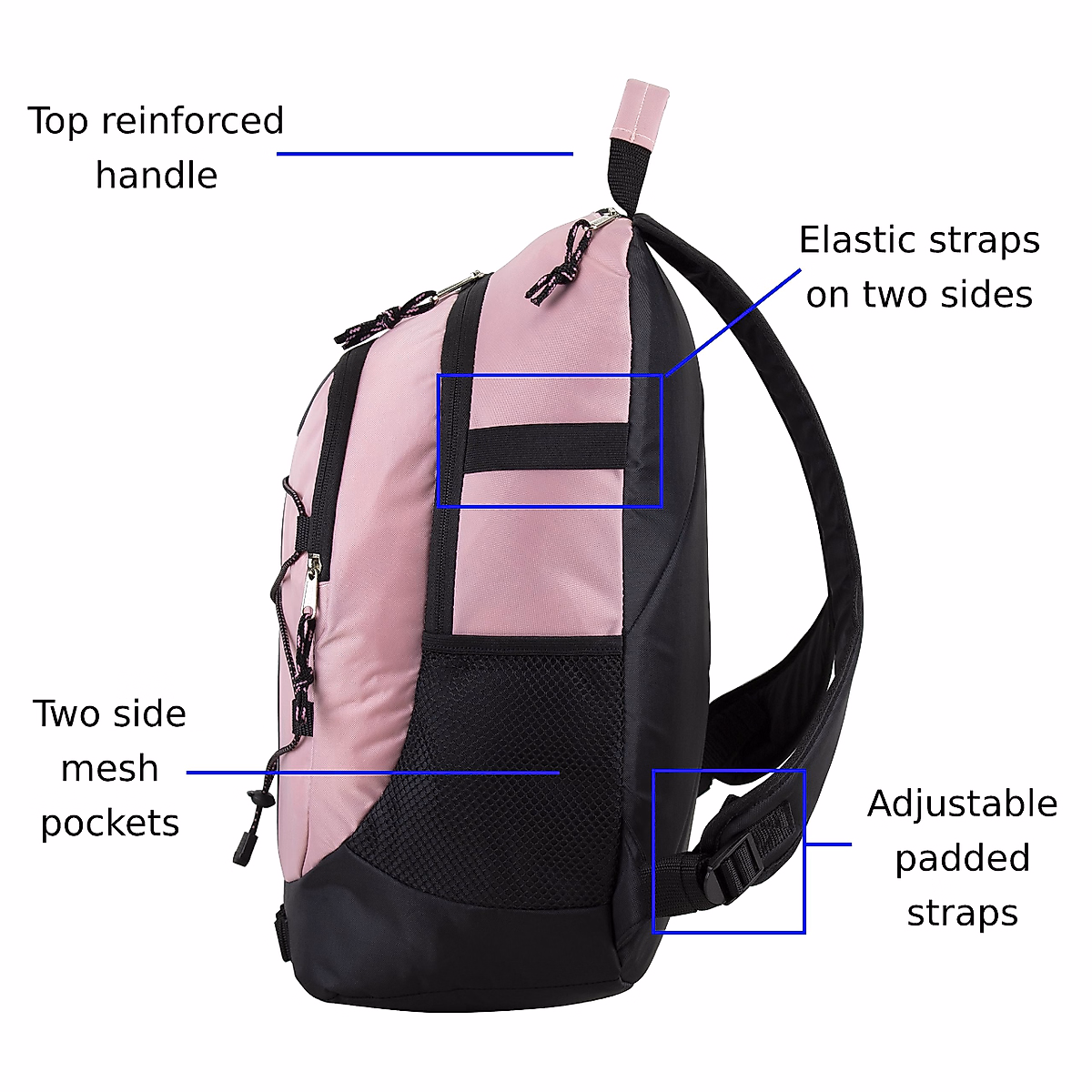 FUEL Hiking Backpack for Women Men Terra Sport, Travel, College, Gym, Work with Laptop Sleeve, Bungee, 18 Inches, Pink