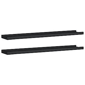 Natulvd Wall Shelves with Ledge, 31.5 Inch Floating Picture Ledge Shelf Set of 2, Narrow Wall Mounted Shelf for Decor and Display, for Bedroom, Living Room, Bathroom, Black