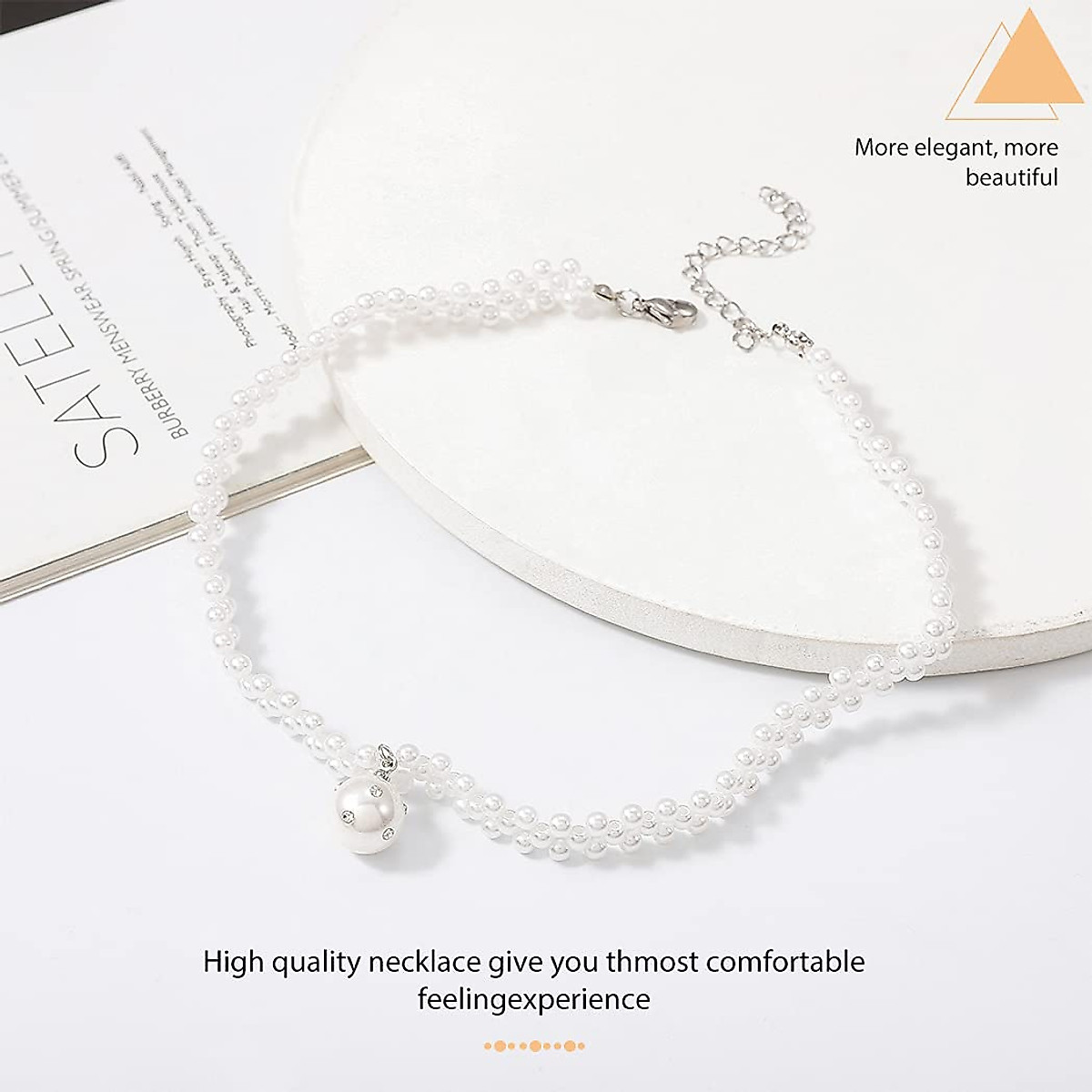 Jeairts Pearl Choker Necklace Silver Crystal Short Necklaces Row Pearl Pendant Necklace Jewelry for Women and Girls