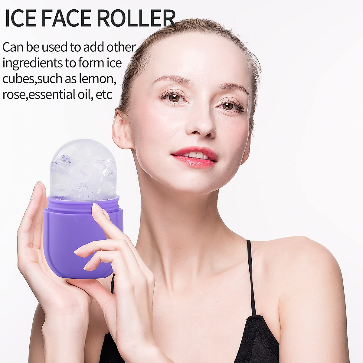 Ice Roller Mold-Ice Roller for Face and Eye，Beauty Cube Brighten Skin &Enhance Natural Glow &Remove Fine Lines，Facial Beauty Ice Roller Skin Care Tools (Oval, purple)