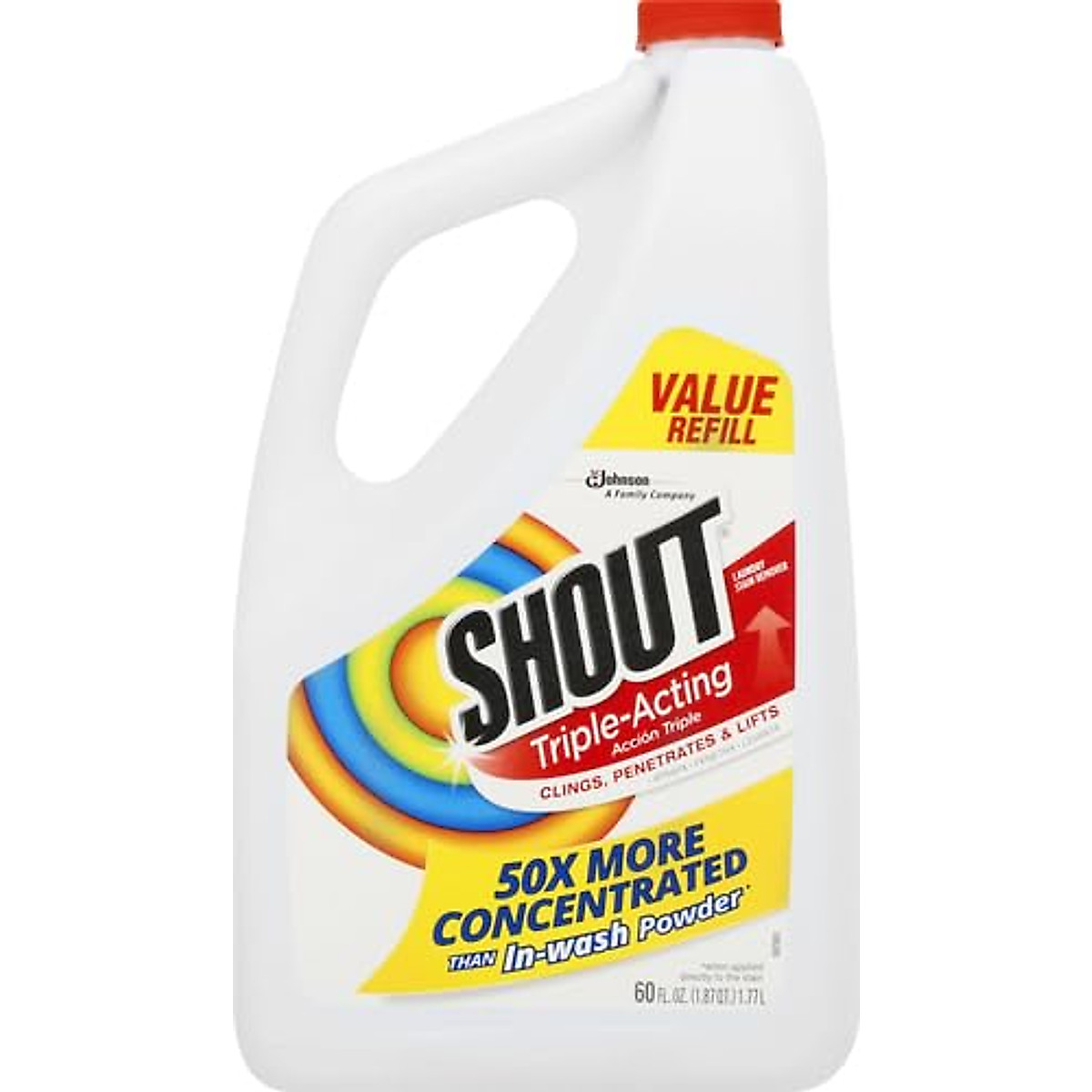 Shout Active Enzyme Laundry Stain Remover Spray, Triple-Acting Formula Clings, Penetrates, and Lifts 100+ Types of Everyday Stains - Prewash Refill 60oz