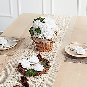 H.FLOLAVIDA White Foam Rose Artificial Flowers Heads with Stems, 25pcs Fake Flowers for DIY Wedding Decor, Baby Shower, Bridal Shower, Wedding Bouquet,Party Centerpiece Table Decorations