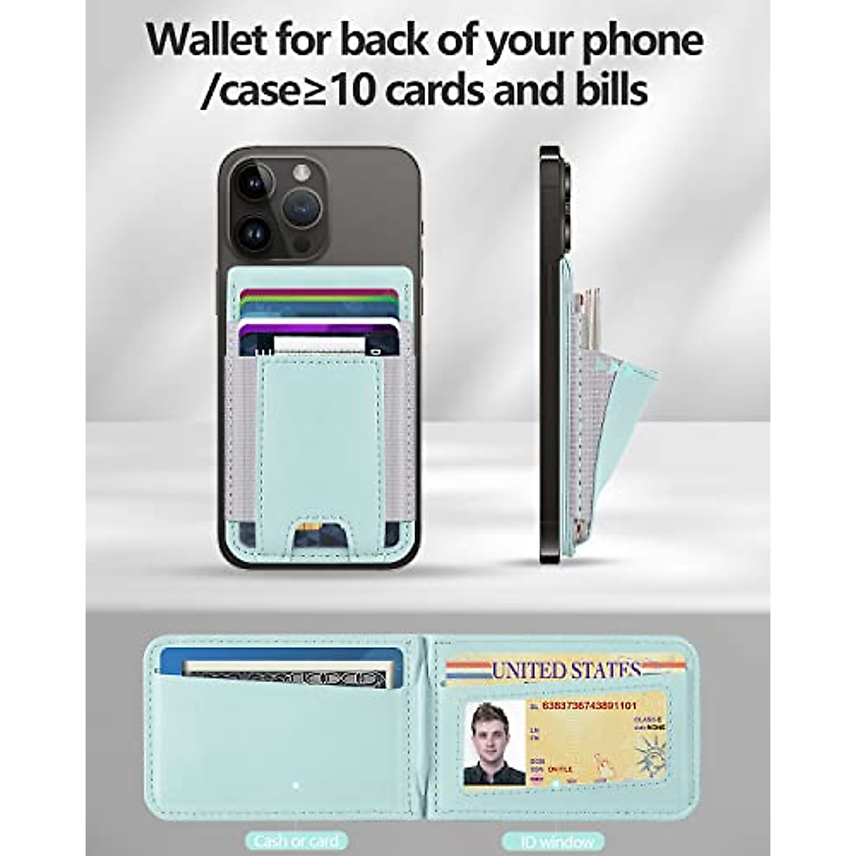 Miroddi MagSafe Wallet for Phone, iPhone Wallet with Stand, Leather Magnetic Wallet Cards Holder, Magnetic Wallet for iPhone 16/15/14/13/12 Series, Open ID Window, Fits 10 Cards, Green