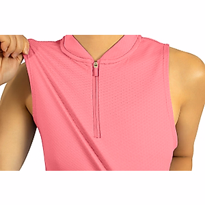 Three Sixty Six Womens Sleeveless Collarless Golf Polo Shirt with Zipper - Quick Dry Tank Tops for Women Coral
