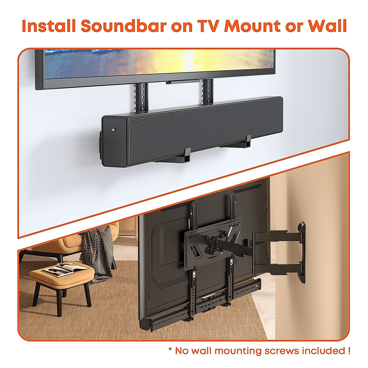 Sound Bar Mount Bracket Under Or Above TV,Soundbar Mount Bracket Extends 3.4"-6.1", Up to 33 Lbs with Non-Slip Base Holder,3 Installation Options,Max VESA 800x400mm