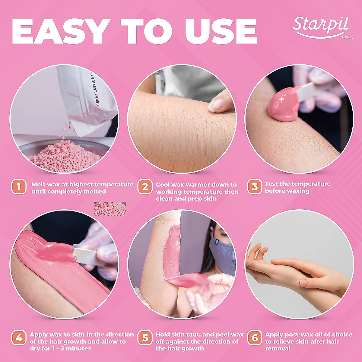 Starpil Wax 1000g / 2.2 lb Pink Hard Wax Beans for Painless Hair Removal, Stripless Wax Beads , Polymer Blend Low Temperature Wax for Face, Bikini, Brazilian, Legs, Underarm, Back and Chest.