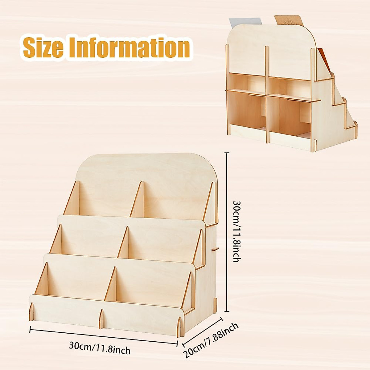 SUPERFINDINGS 6 Shelves Wooden Card Display Stand Self-Installing Business Card Display Rack Mini Craft Show Case Sticker Tape Organiser 30x20x30cm