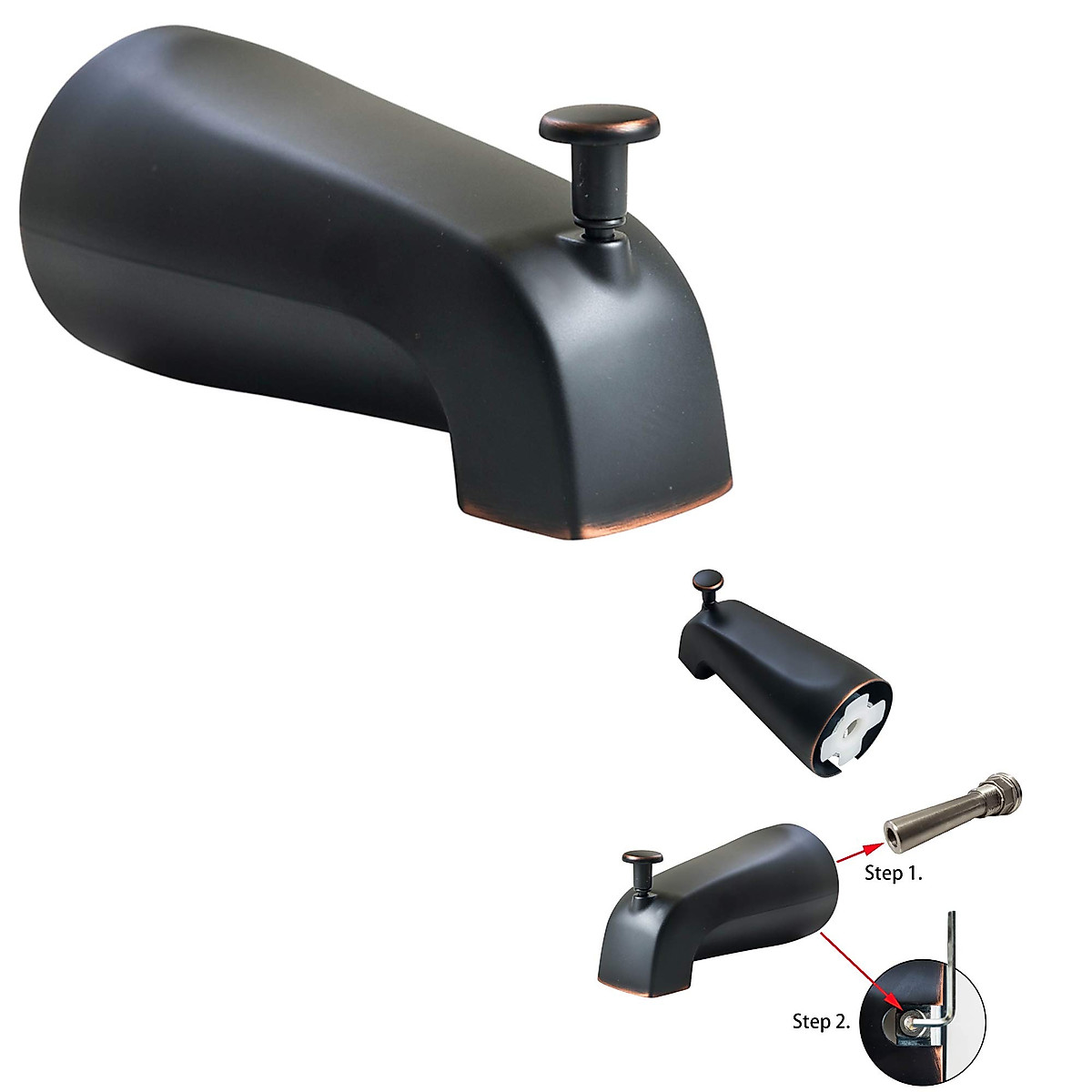 SENTO Slip On Oil Bronze Universal Bathroom Tub Spout with Diverter, Durable Heavy Duty Metal Bathtub Faucet with Shower Diverter - 4 Inches 1/2" Copper Pipe, Oil-Rubbed Bronze