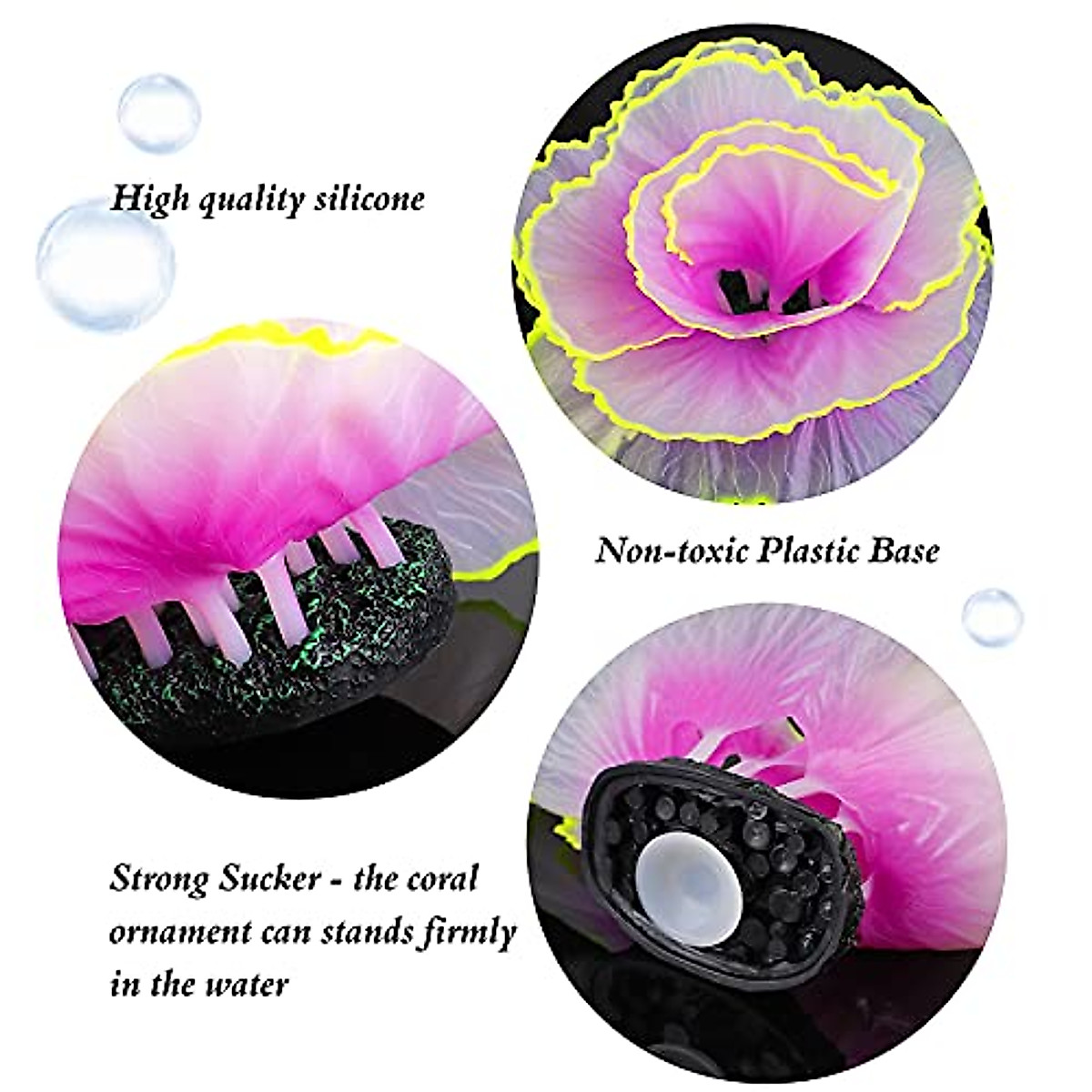 Livfodrm Aquarium Decorations Fish Tank Decor Glowing Coral Ornaments, 1pc Purple Silicone Flower Plants and 10pcs Sea Shells/Stone Glow in The Dark Large Fish Tank Accessories