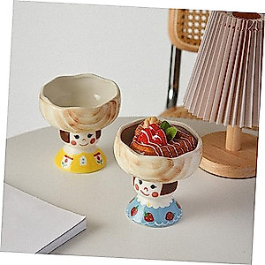 USHOBE Dessert Bowl Concrete Tray Decorative Trays Dessert Tray Footed Serving Bowl Fruit Dessert Bowl Footed Trifle Bowl Ice Cream Bowl Salad Bowl Ceramic Ice Cream Bowl Blue Plate