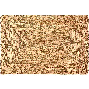 KEMA 2x3 Feet Handwoven Jute Braided Area Rug, Natural Yarn - Rustic Vintage Braided Reversible Rectangular Rug- Eco Friendly Rugs for Bedroom, Kitchen, Living Room, Farmhouse