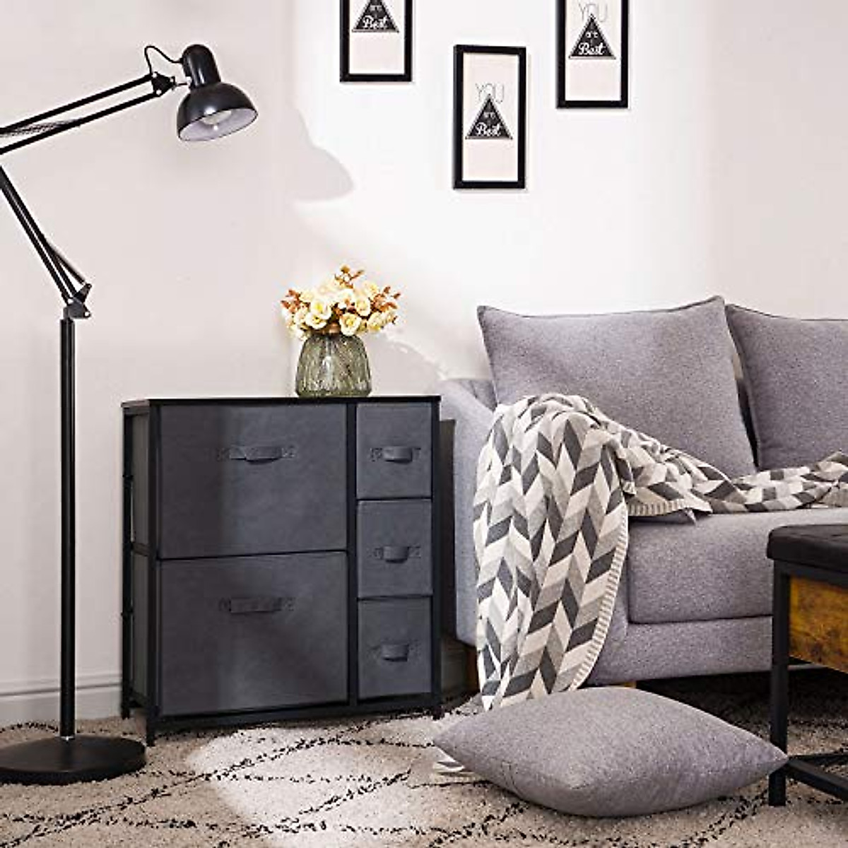 YOUDENOVA Fabric Dresser for Bedroom, 5 Drawers Closet Dresser Storage Organizer Tower for Clothes Storage, Closet Organizers and Storage, Grey