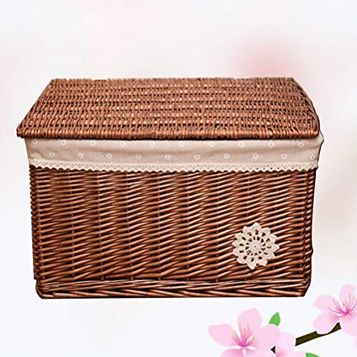 GARNECK Clothing Drawer Wicker Storage Basket with Lid Laundry Organizer Square Storage Bins Woven Box Seagrass Basket for Bedroom Living Room Woven Baskets