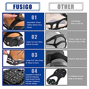 Ice Cleats Snow Traction Cleats Crampons for Walking on Snow and Ice 24 Steel Cleat for Boots Shoes Men Women Kids Anti Slip Stretch Footwear for Hiking Jogging (Strap, Size L)