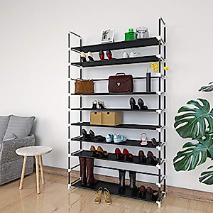 Awenia 10 Tiers Shoe Rack Organizer 60 Pairs,Adjustable Shoes Shelf Tower Metal Tall for Closet with Spare Parts,DIY Assembly, Black