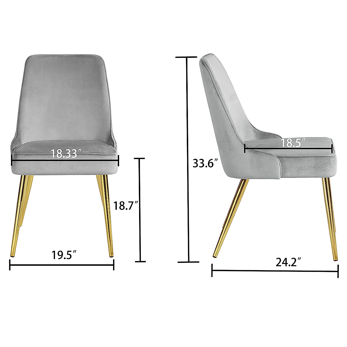 KithKasa Velvet Dining Upholstered Sets of 2 Mid-Century Modern Chair with Gold Legs for Kitchen Room, Gray