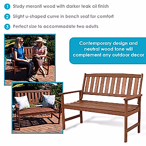 Sunnydaze Solid Meranti Wood 2-Seat Outdoor Garden Bench with Rustic Teak Oil Finish