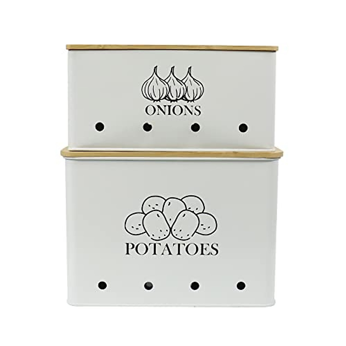 Gdfjiy Potato Onion Kitchen Storage Canisters,Storage Bin For Kitchen 2 Pack Set,potatoe, Potato Storage Box，storage And Long Shelf Life With Aerating Tin Storage Holes-white