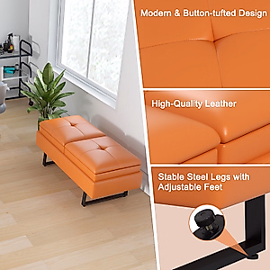 Kinfant Modern Futon Sofa Bed - 2-Seat Couch Bed with Soft Cushions for Living Room Bedroom and Small Space (PU Leather, Orange)