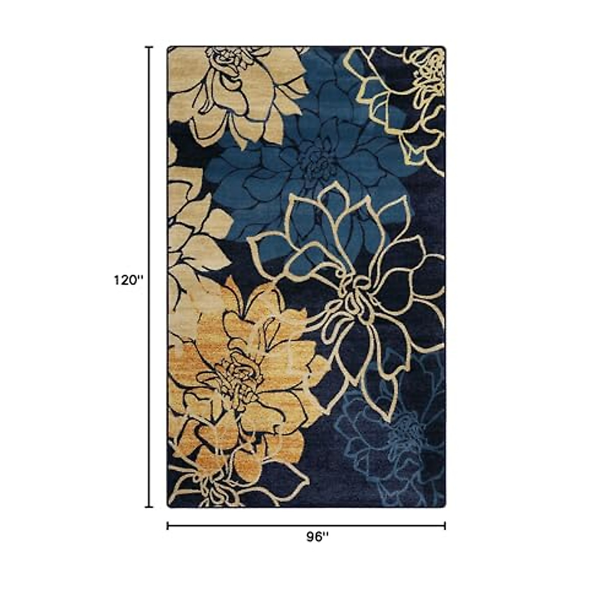 Zacoo Rugs for Living Room 8x10 Rug Modern Area Rug Floral Rug Bedroom Decor Floor Mats Ultra Soft Area Rug Large Non Slip Non Shedding Office Rug Aesthetic Rug for Nursery, Black/Navy/Gold 8'x10'