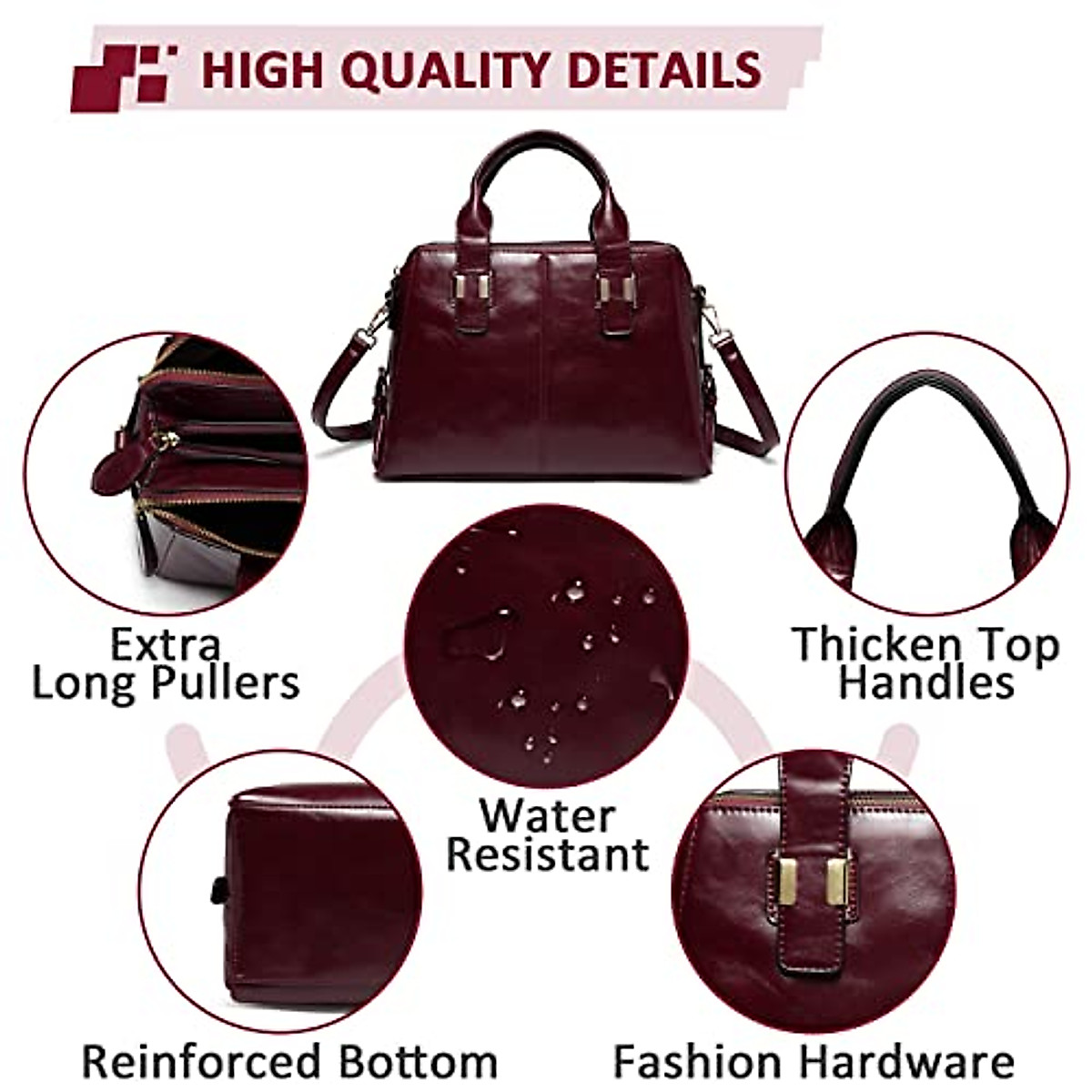VASCHY Satchel Bag for Women, Faux Patent Leather Top Handle Handbag Work Tote Purse with Triple Compartments Burgundy