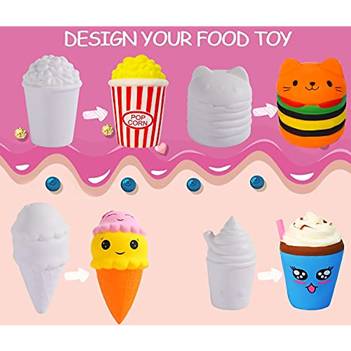 7Pcs Arts and Crafts for Girls, DIY Dessert Paint Your Own Squishies Kit! Gifts for Craft Lovers Kids Top Christmas Toys. Jumbo Slow Rise Squishies Stress Relief for Adult, with Decorating Stickers