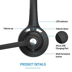 TURN RAISE Truck Headset, Wireless Headphone with Mic, Over-The-Head Driver Headset, Noise Cancel Cell Phone Wireless Headset, Suit for Office Truck Skype