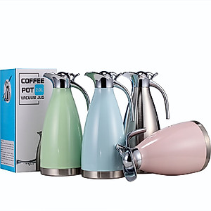 Sumerflos 68 Oz Stainless Steel Coffee Thermal Carafe/Double Walled Vacuum Thermos Insulated / 12 Hour Heat Retention / 2 Liters (Silver)