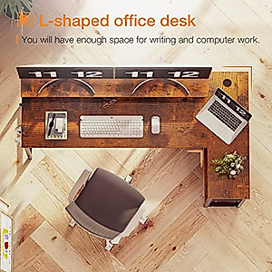 ODK Small L Shaped Desk, 58 inch Corner Desk with Reversible Storage Shelves, Computer Desk with Monitor Shelf and PC Stand for Home Office, Gaming Desk with Headphone Hooks, Rustic Brown