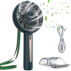 VKUSRA Handheld Fan, Mini Portable Fan, Small Personal Battery Operated Hand Held Fan with 4 Speeds, USB Rechargeable Eyelash Desk Fan with Base & Adjustable Angle for Office Outdoor Traveling-Green