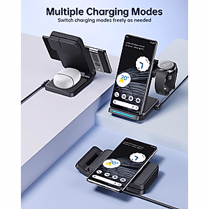 Houflody 3 in 1 Foldable Wireless Charging Station for Google Pixel Watch 1, Pixel Buds Pro and Google Phones Fold/8 Pro/8/7 Pro/7a/7/6 Pro/6/5/4/3/XL, Wireless Charger with QC 18W Adapter, Black