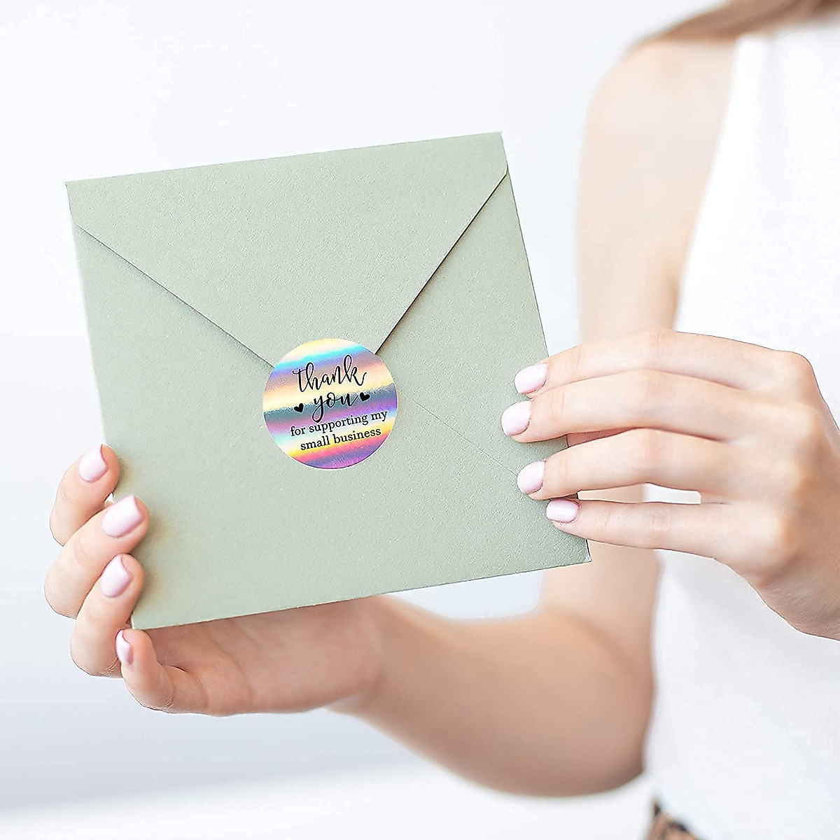 500 Pieces 1.5'' Thank You for Supporting My Small Business Stickers Roll Stickers Adhesive Holographic Stickers Rainbow Stickers for Business Online Retailers Boutiques Shops