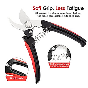 Housolution Pruning Shears Father's Day Gifts, Premium Heavy Duty Stainless Steel Ultra Sharp Multi-purpose Hand Pruning Scissors Snip Leaf Trimmer Branch Clippers with Handle for Garden, Black & Red